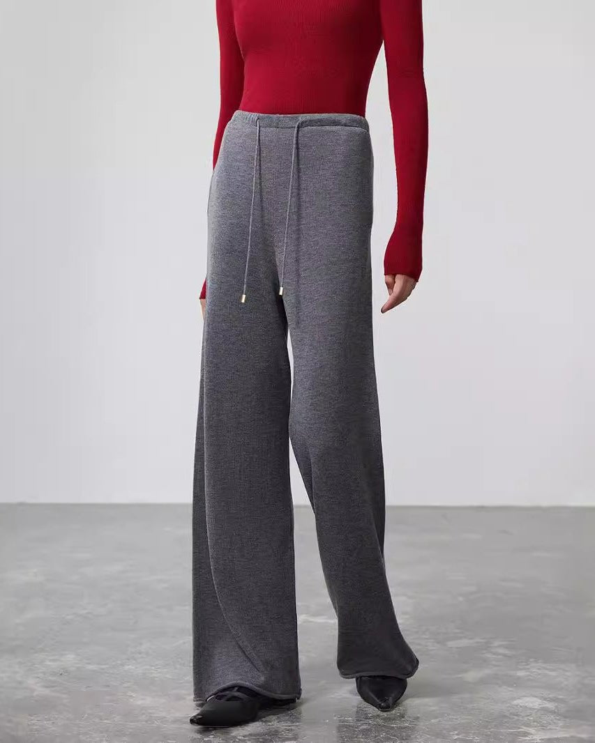 Elastic Wool Wide Leg Drawstring Trousers | Gentle Herd – Gentle Herde